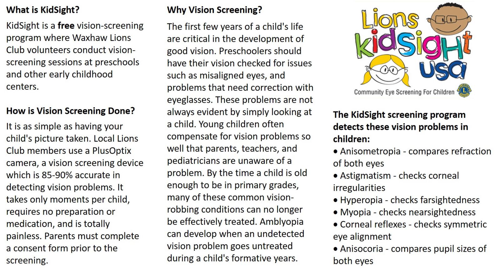 Vision Screenings - Waxhaw Lions Club